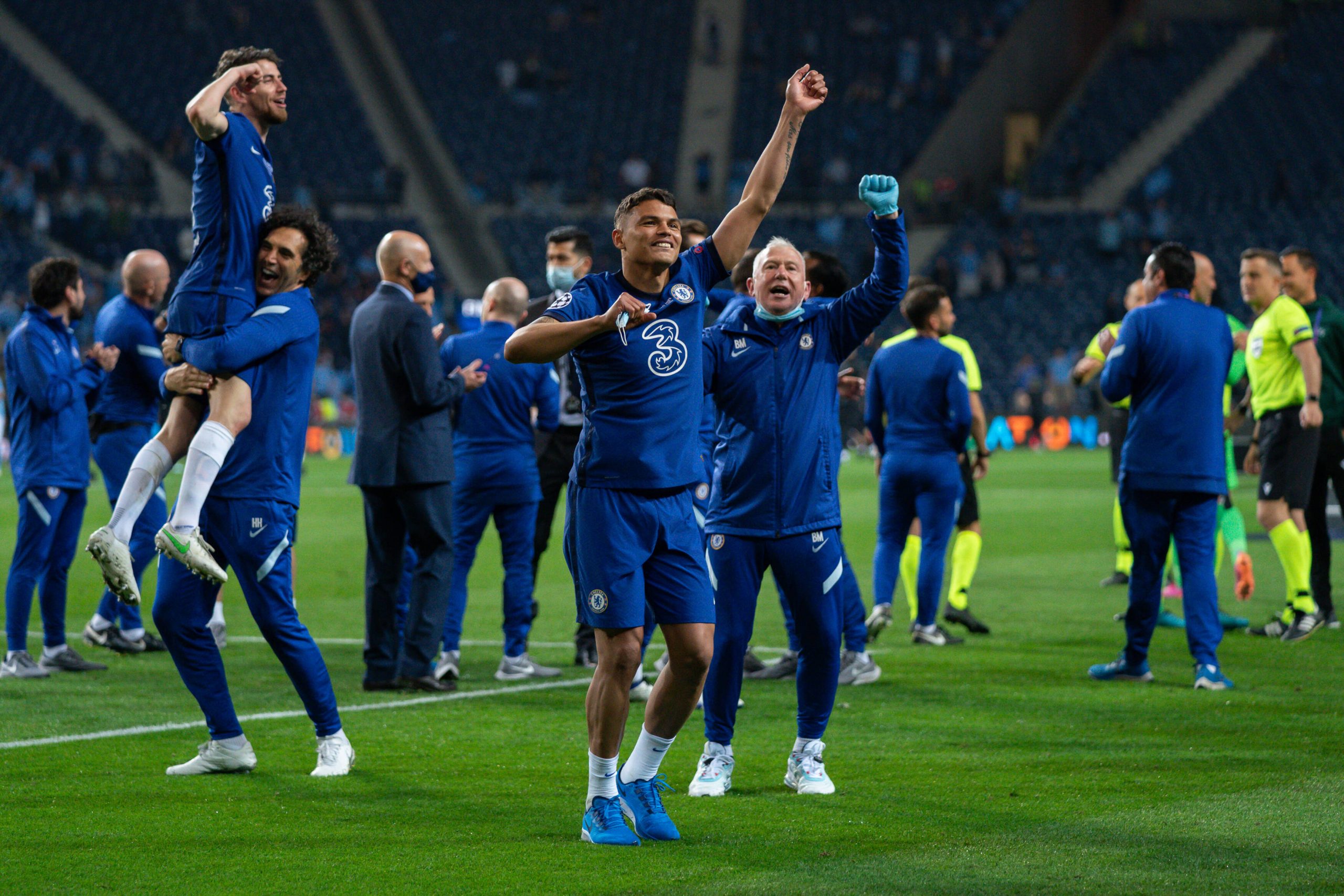 Thiago Silva of Chelsea celebrates after winning the UEFA Champions ...